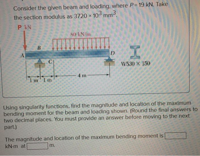Solved Consider the given beam and loading, where P= 19 kN. | Chegg.com