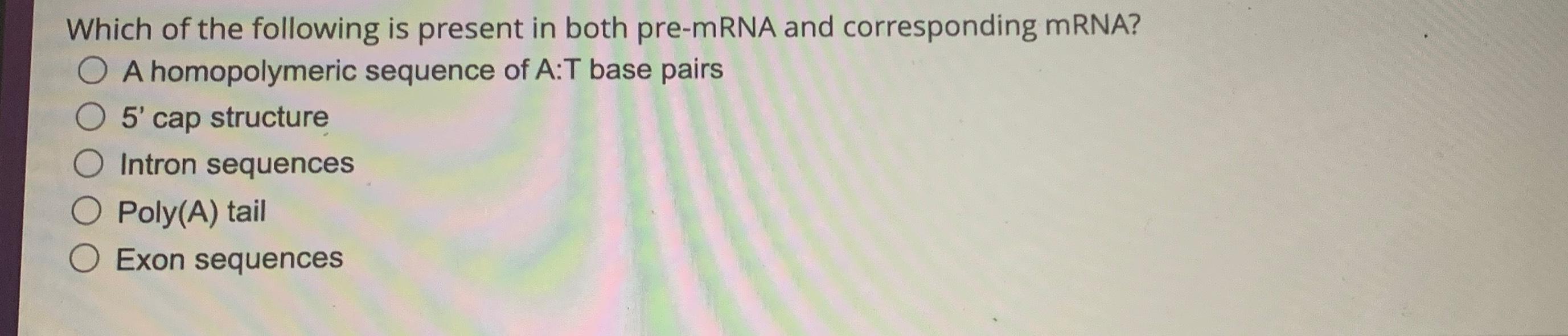 Solved Which of the following is present in both pre-mRNA | Chegg.com