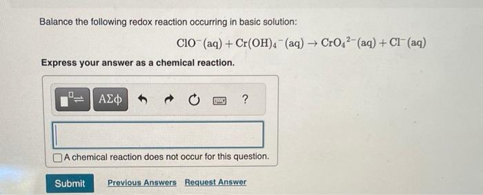 Solved Balance the following redox reaction occurring in | Chegg.com