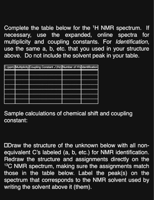 Solved Complete the table below for the 13C NMR Spectrum. | Chegg.com