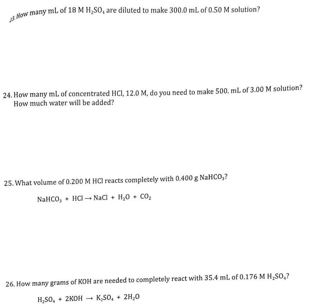 Solved 33. How many mL of 18MH2SO4 are diluted to make 300.0 | Chegg.com