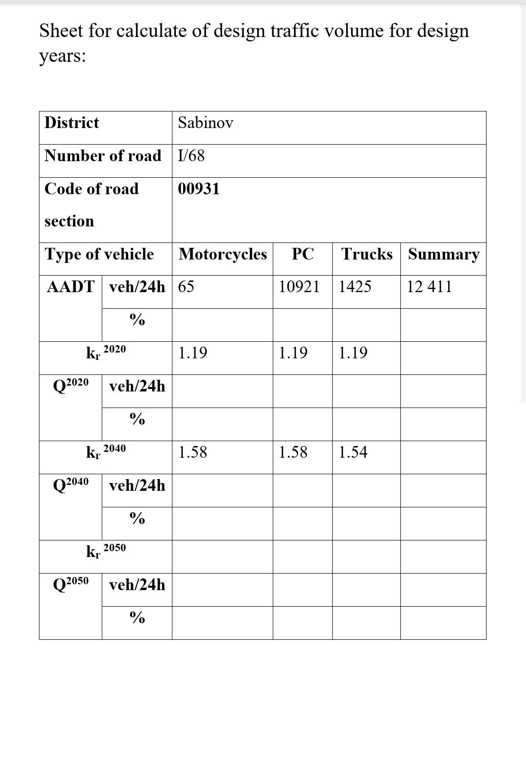 Sheet for calculate of design traffic volume for | Chegg.com