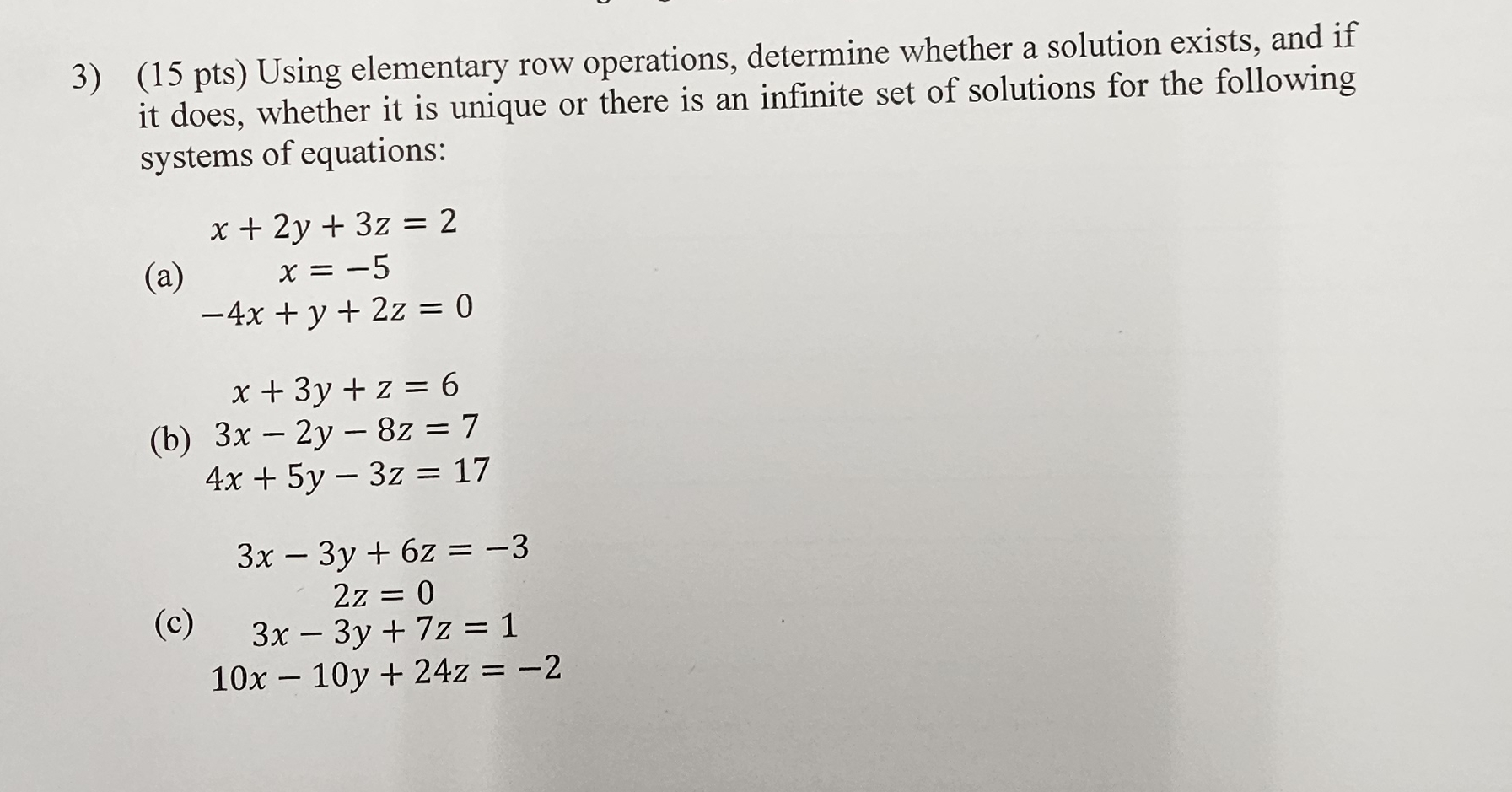 Solved (15 ﻿pts) ﻿Using elementary row operations, determine | Chegg.com
