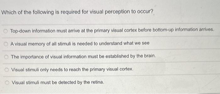Solved Which of the following is required for visual | Chegg.com