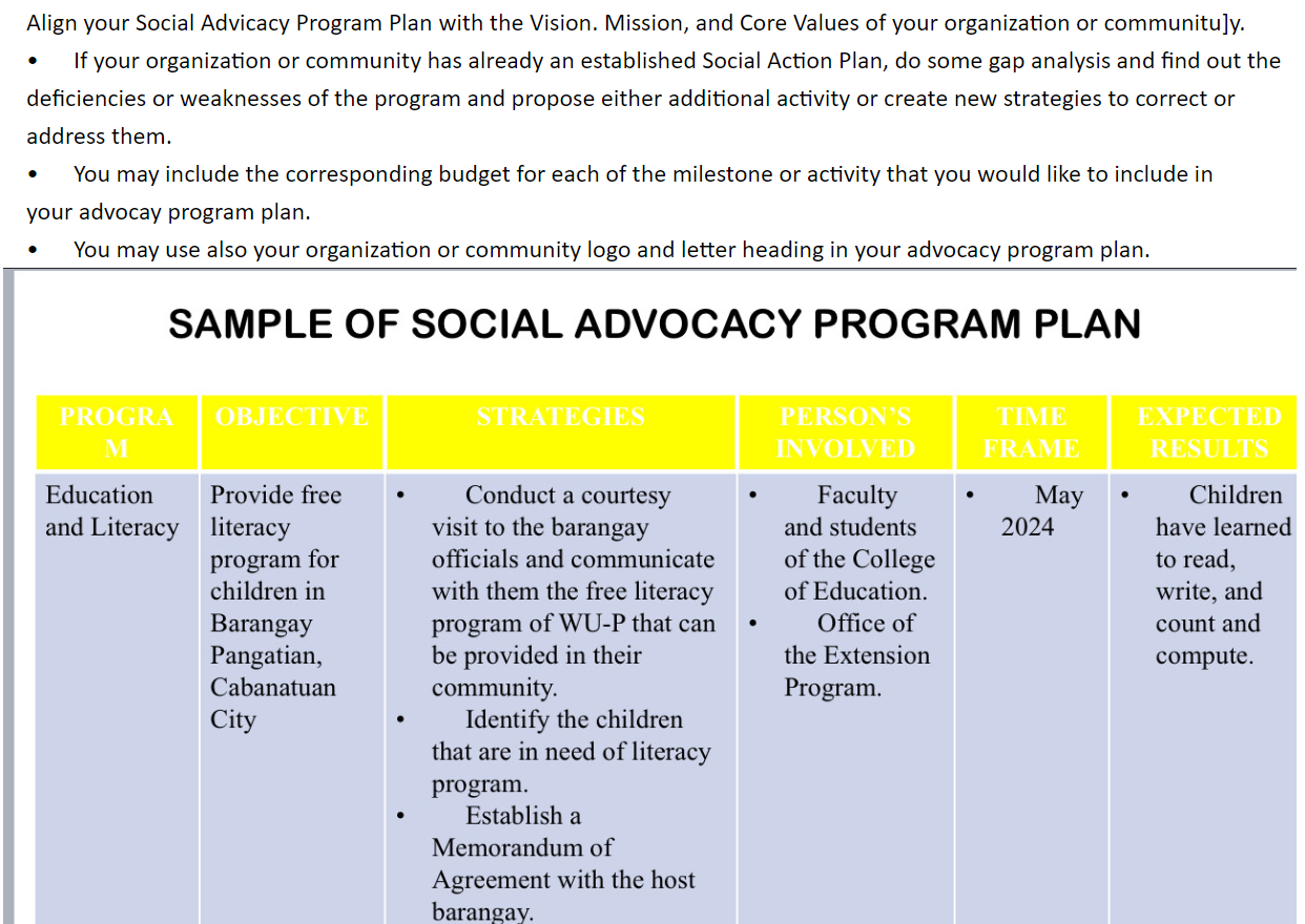 Solved 1.Align your Social Advocacy Program Plan with the | Chegg.com