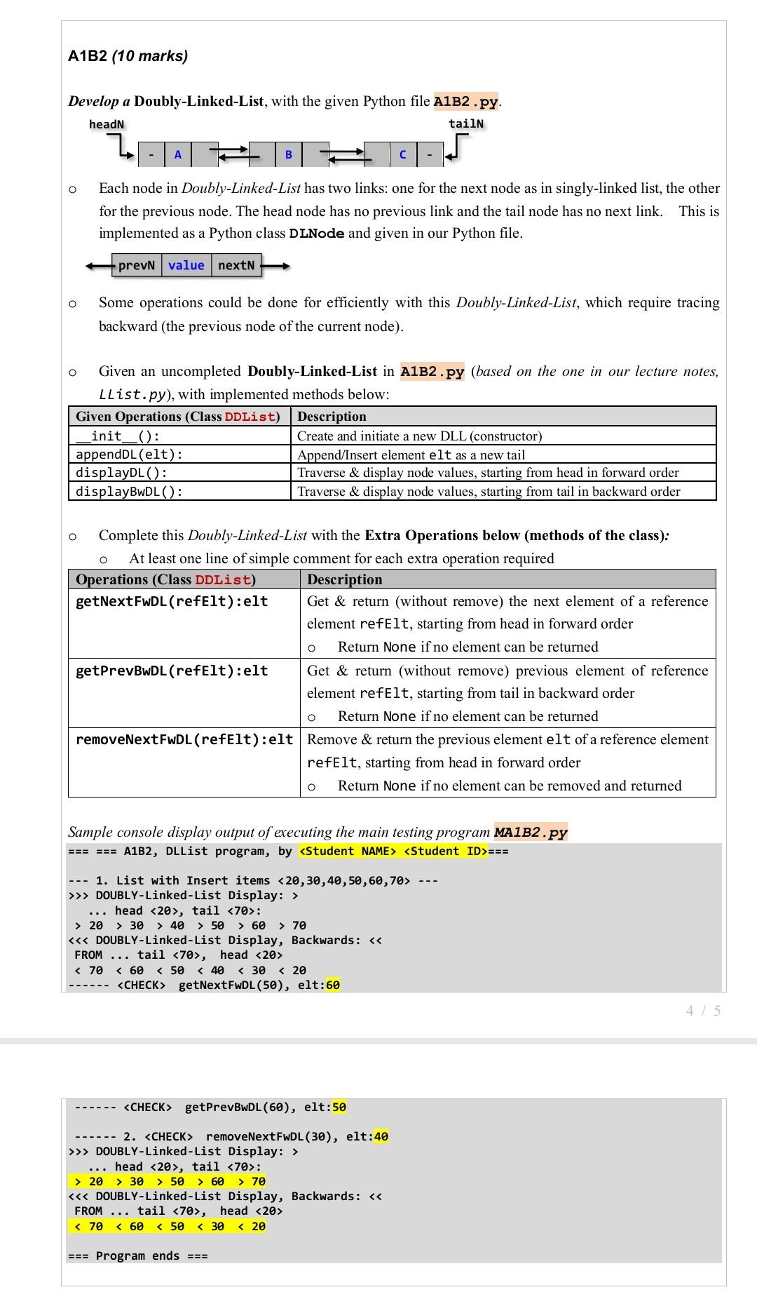 Solved Develop a Doubly-Linked-List, with the given Python | Chegg.com
