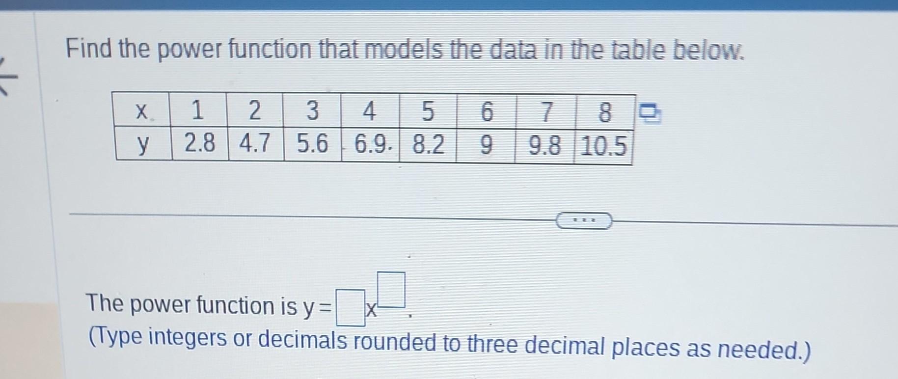 Solved Find the power function that models the data in the | Chegg.com