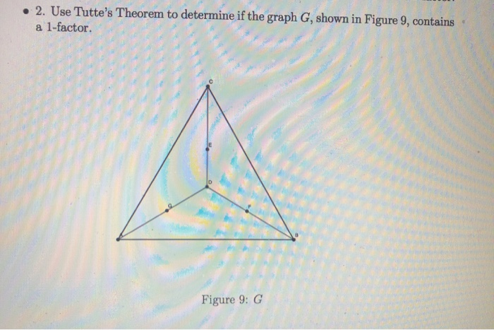 Solved • 2. Use Tutte's Theorem to determine if the graph G, | Chegg.com