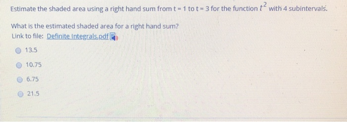 Solved Estimate the shaded area using a right hand sum from | Chegg.com