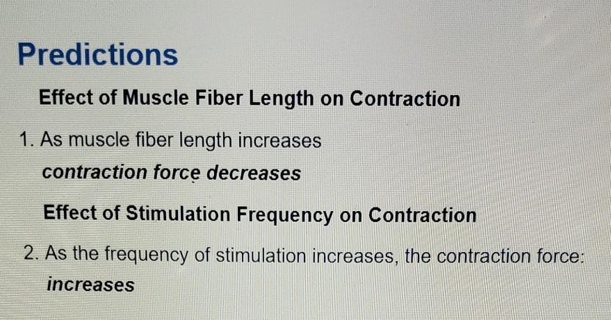 Solved Predictions Effect of Muscle Fiber Length on | Chegg.com
