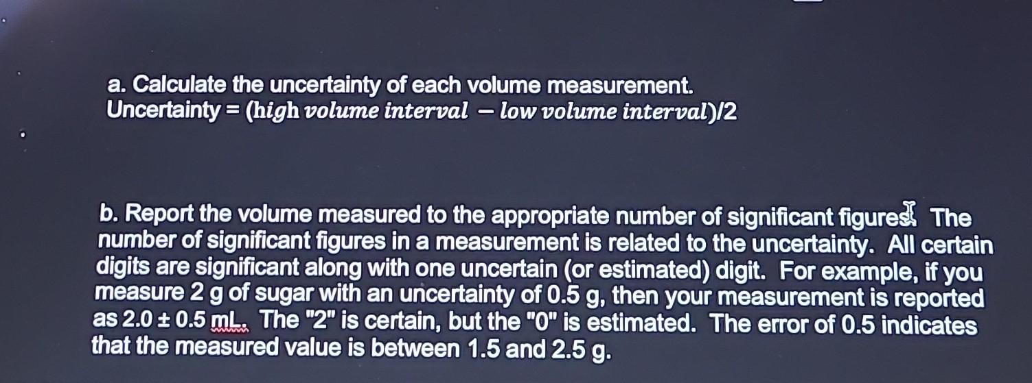 Solved a. Calculate the uncertainty of each volume | Chegg.com
