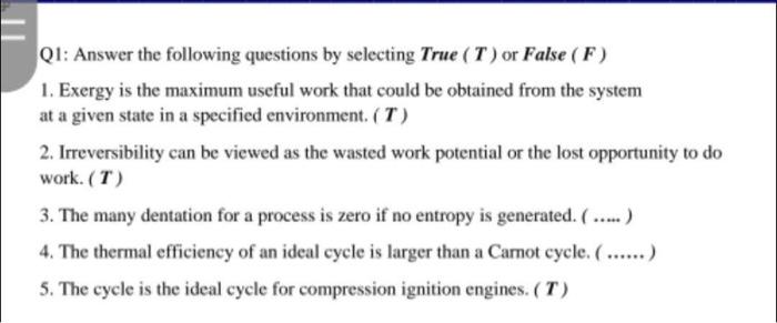 Solved Q1: Answer the following questions by selecting True | Chegg.com