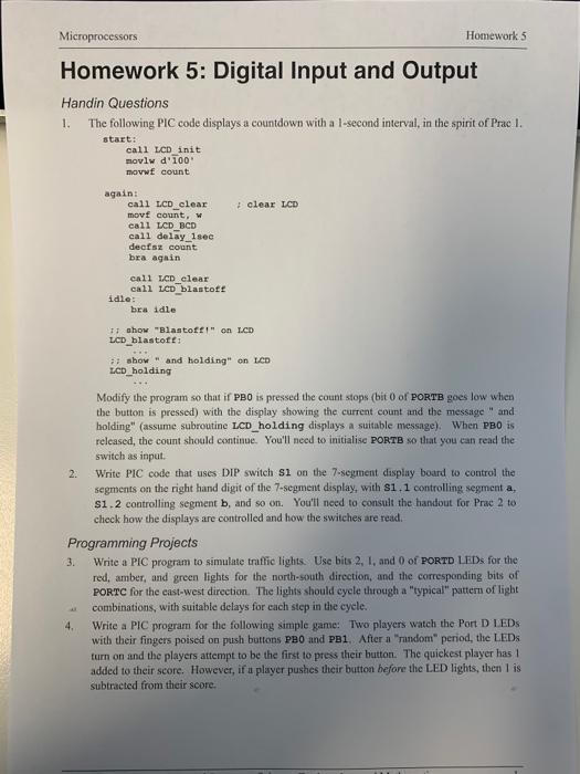 Solved Microprocessors Homework 5 Homework 5: Digital Input | Chegg.com