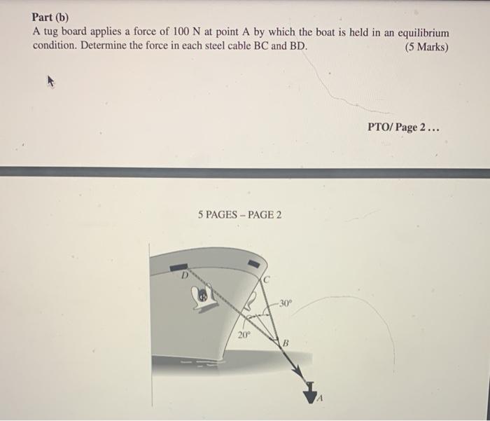 Solved Part (b) A tug board applies a force of 100 N at | Chegg.com