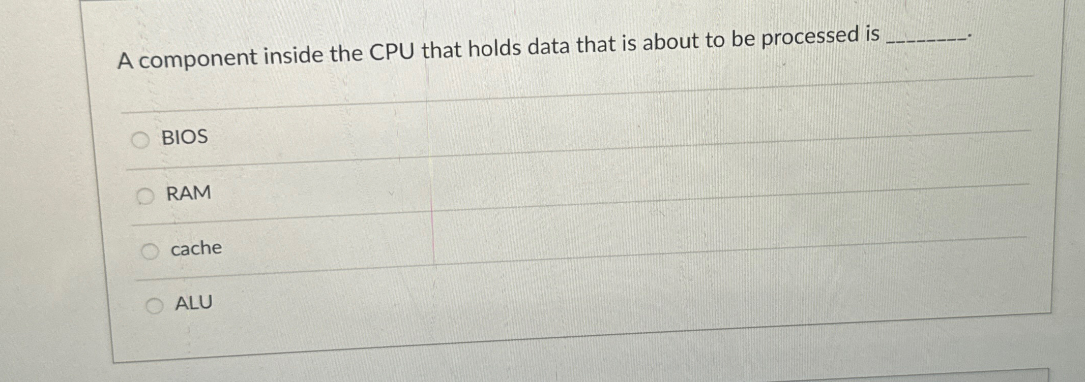 Solved A component inside the CPU that holds data that is | Chegg.com