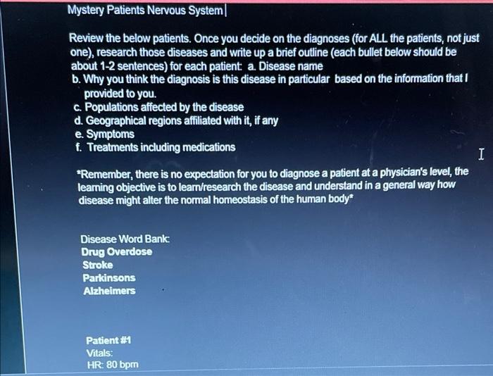 Solved Mystery Patients Nervous System| Review the below | Chegg.com