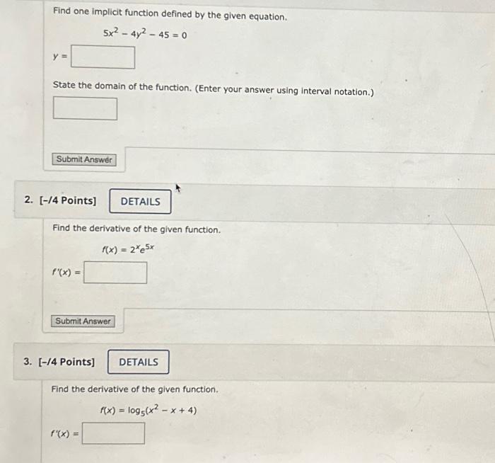 Solved Find one implicit function defined by the given | Chegg.com