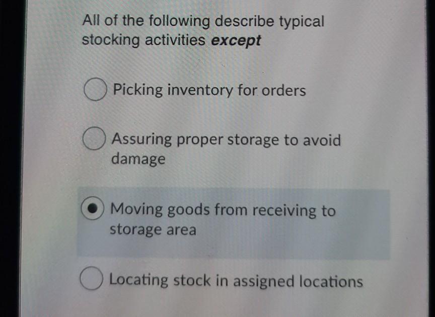 Solved All of the following describe typical stocking | Chegg.com