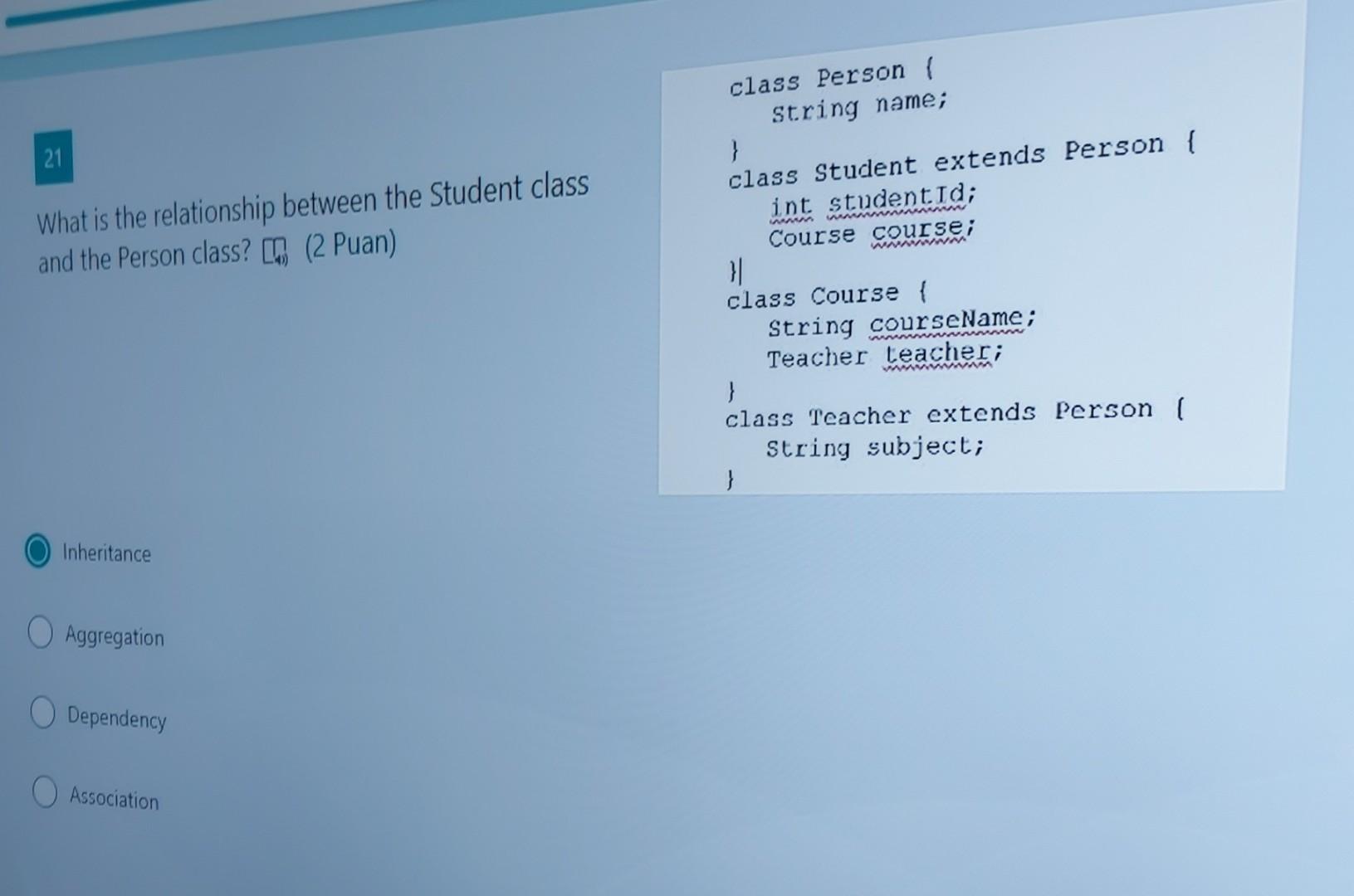 Solved 21 What is the relationship between the student class | Chegg.com