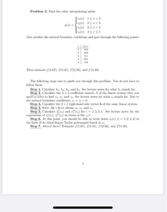 Problem 3. Find the cubic interpolating spline (lt) | Chegg.com