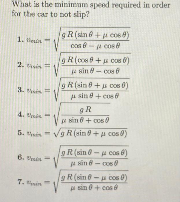 Solved What is the minimum speed required in order for the | Chegg.com