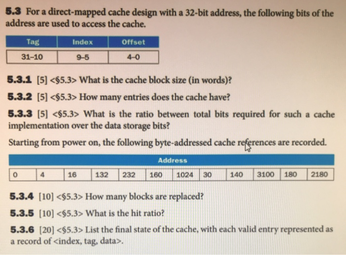 Solved 5.3 For a direct-mapped cache design with a 32-bit | Chegg.com
