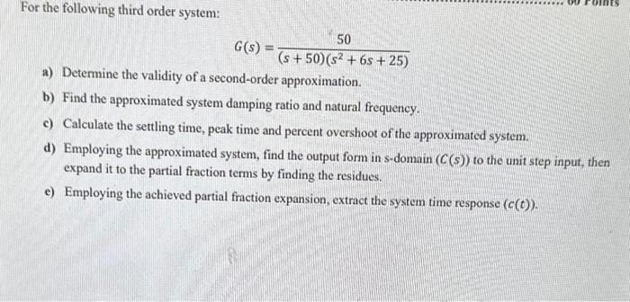 Solved For the following third order system: | Chegg.com