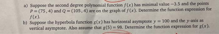Solved a) Suppose the second degree polynomial function f(x) | Chegg.com
