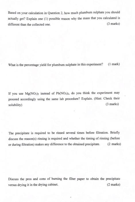 Solved RESULTS : Volume and molarity of Pb(NO3)2 solution | Chegg.com