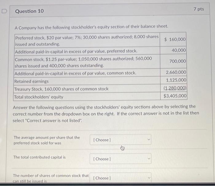 Solved A Company has the following stockholder's equity | Chegg.com