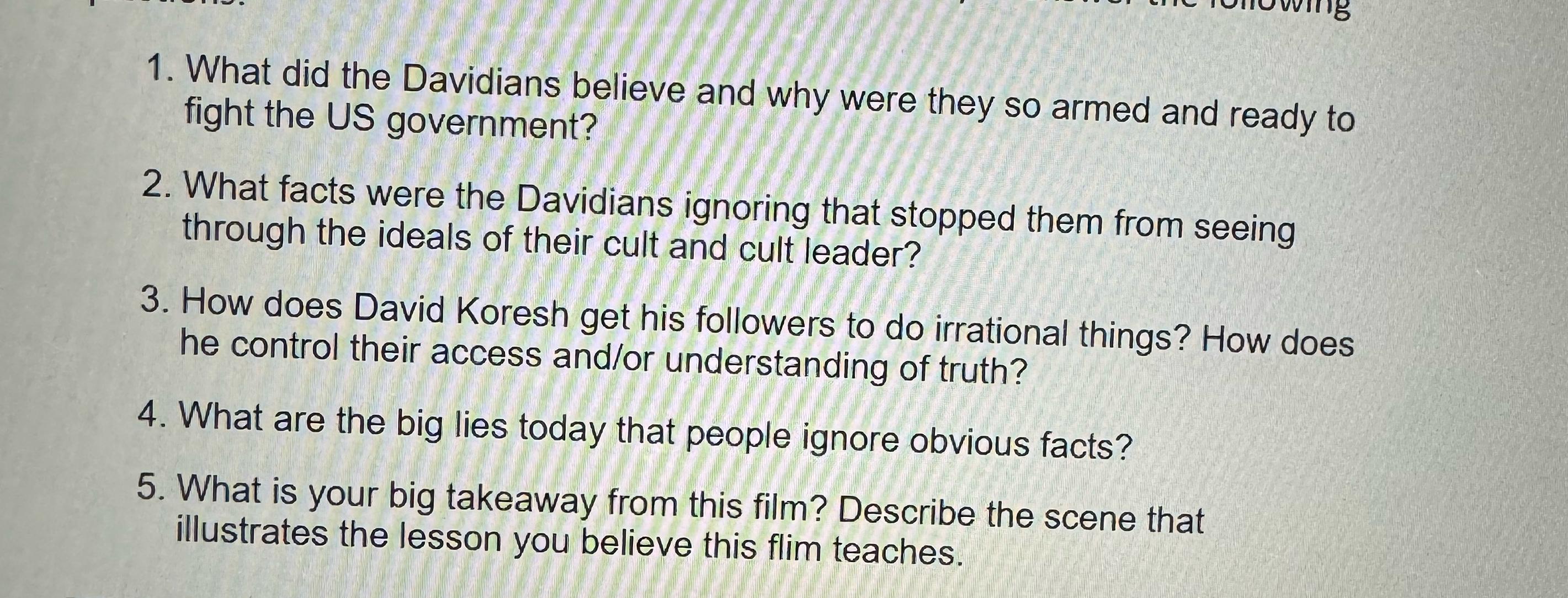 Solved What did the Davidians believe and why were they so | Chegg.com