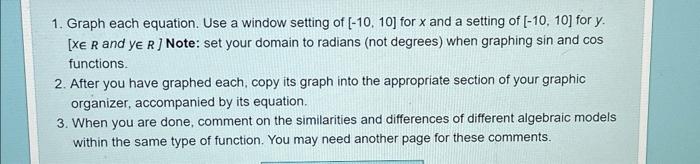 Solved 1. Graph each equation. Use a window setting of | Chegg.com