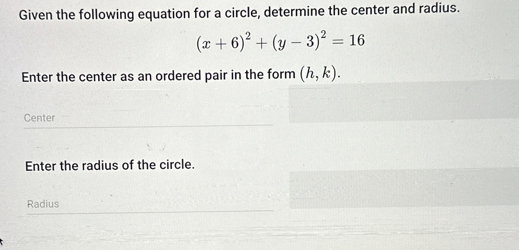 Solved Given the following equation for a circle, determine | Chegg.com