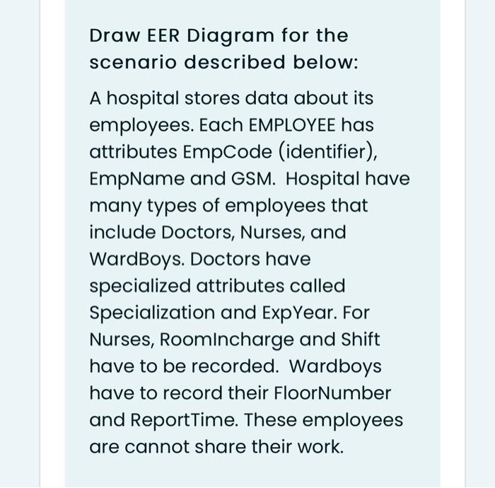 Solved Draw EER Diagram for the scenario described below: A | Chegg.com