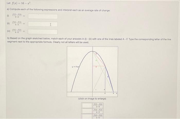 Solved Let f(x)=16−x2 a) Compute each of the following | Chegg.com