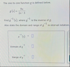 Solved The one-to-one function g ﻿is defined | Chegg.com