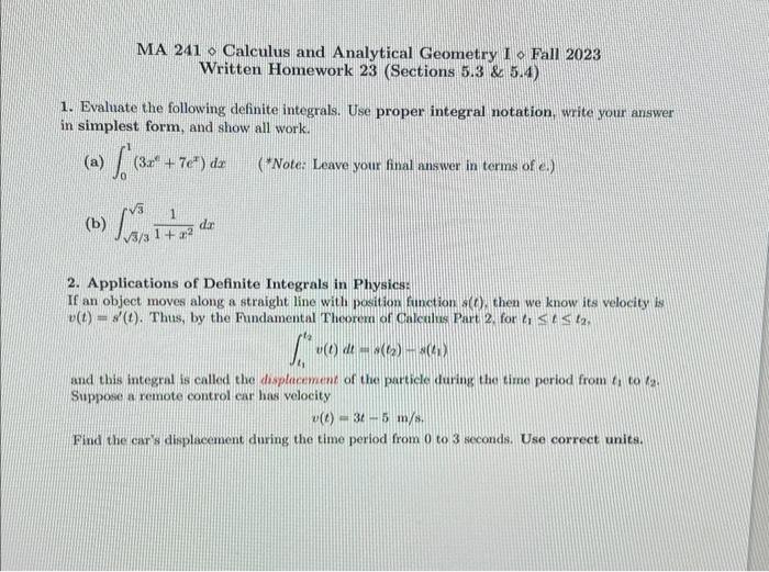 MA 241∘ Calculus and Analytical Geometry I ∘ Fall | Chegg.com