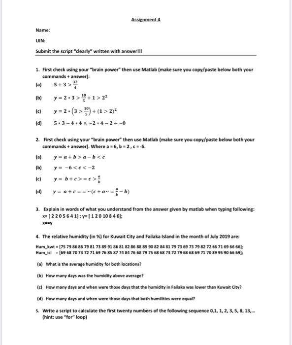 Solved Assignment 4 Name Uin Submit The Script Clearly