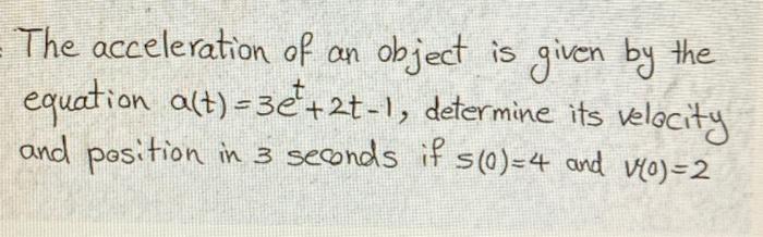 Solved The acceleration of an object is given by the | Chegg.com