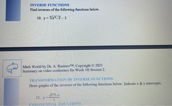 Solved INVERSE FUNCTIONS Find inverses of the following | Chegg.com