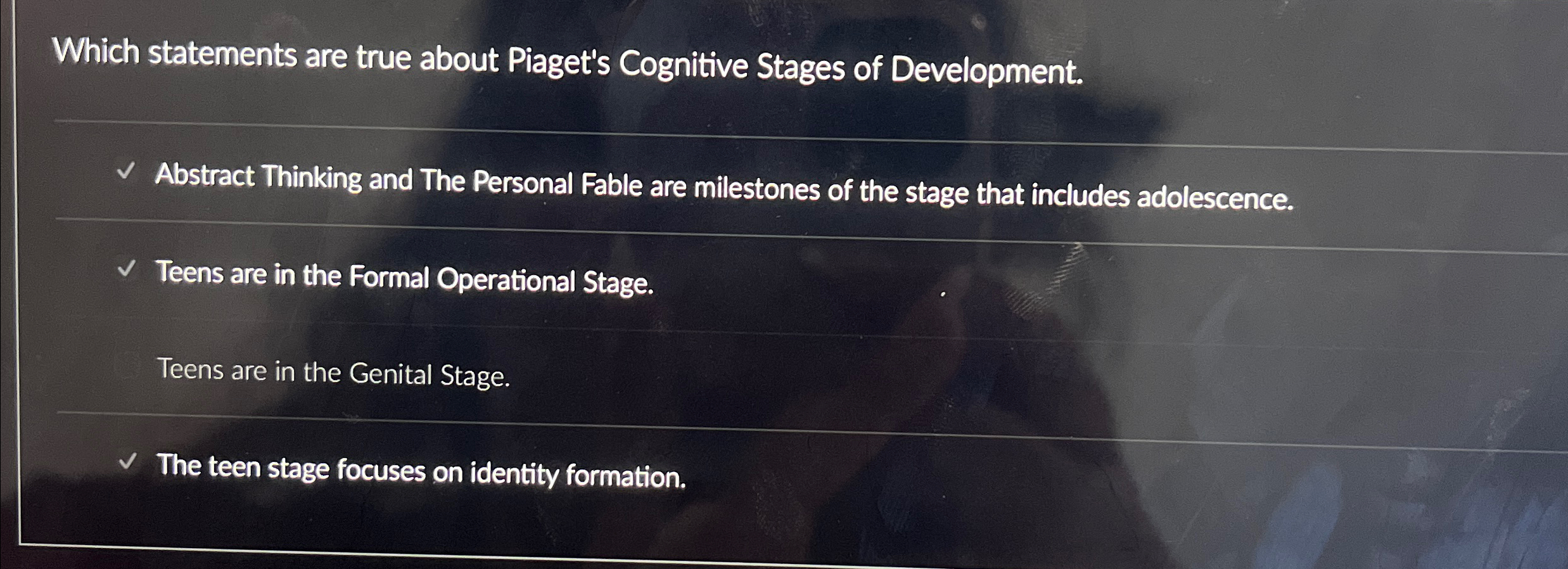 Solved Which statements are true about Piaget's Cognitive | Chegg.com