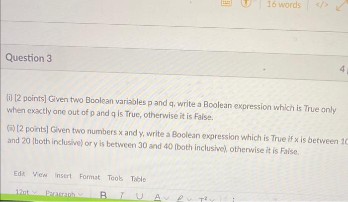Solved (i) [2 points] Given two Boolean variables p and q, | Chegg.com