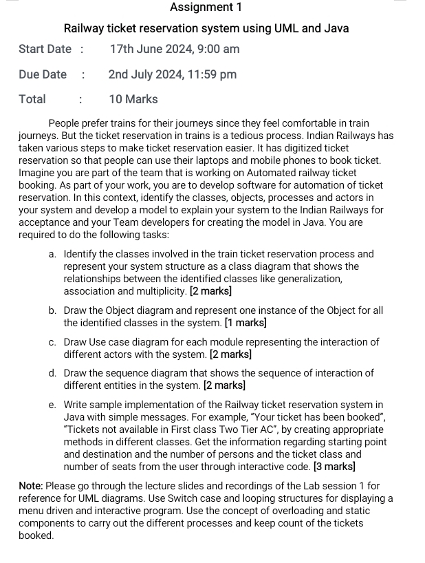 Solved Assignment 1Railway ticket reservation system using | Chegg.com