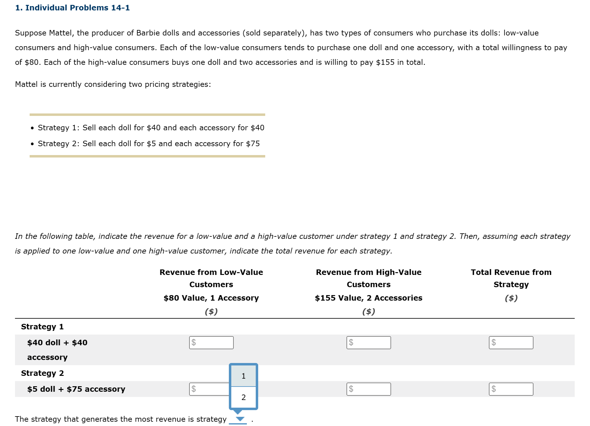 Solved In the following table, indicate the revenue for a | Chegg.com