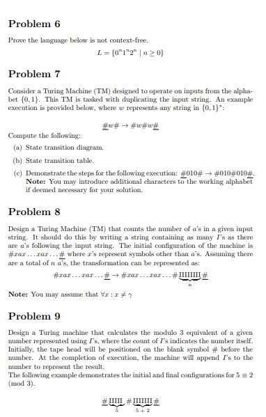 Solved Problem 6Prove the language below is not | Chegg.com