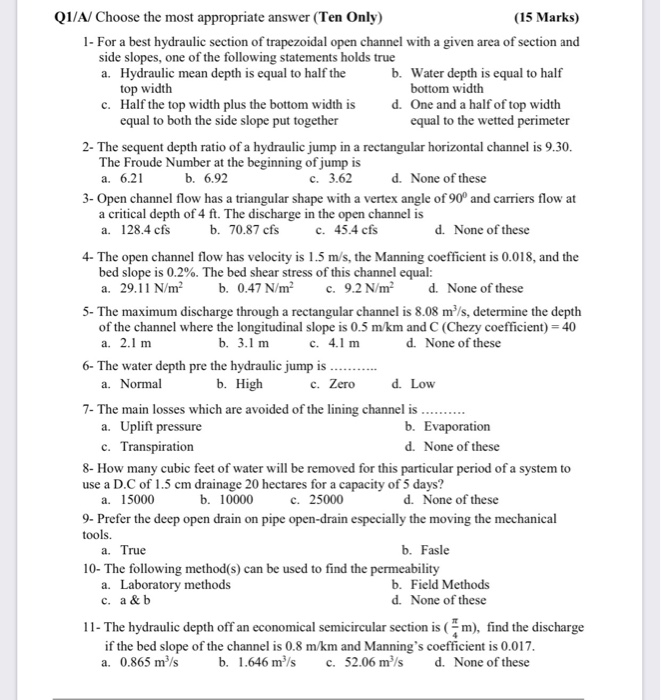 Solved Q1/A/ Choose the most appropriate answer (Ten Only) | Chegg.com
