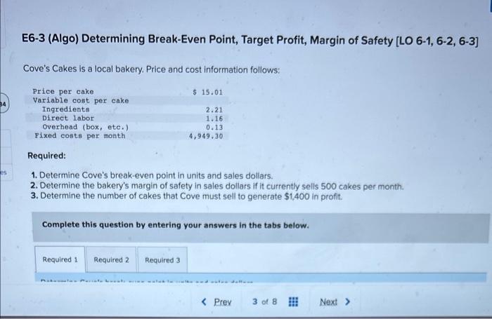 Solved E6-3 (Algo) Determining Break-Even Point, Target | Chegg.com