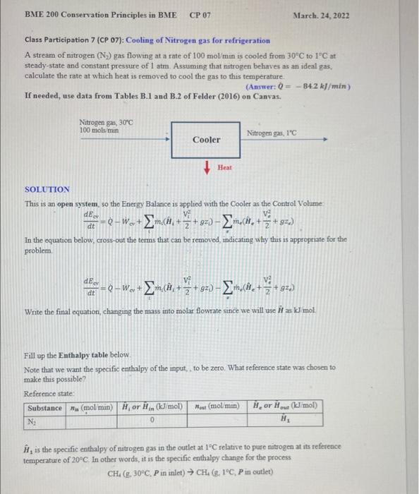 Solved BME 200 Conservation Principles in BME СР 07 March | Chegg.com
