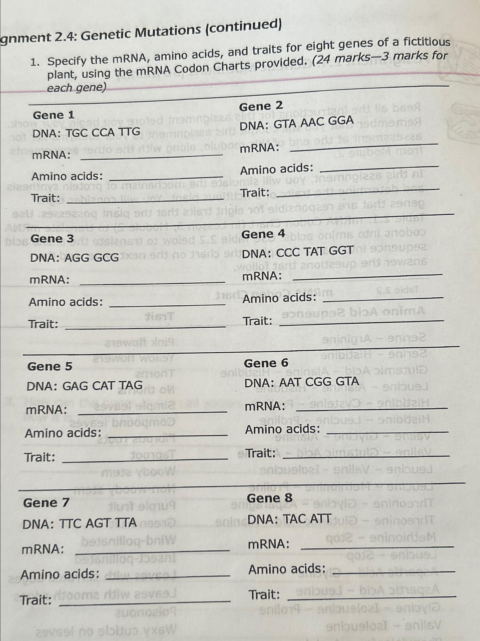 Solved gnment 2.4: Genetic Mutations (continued)Specify the | Chegg.com