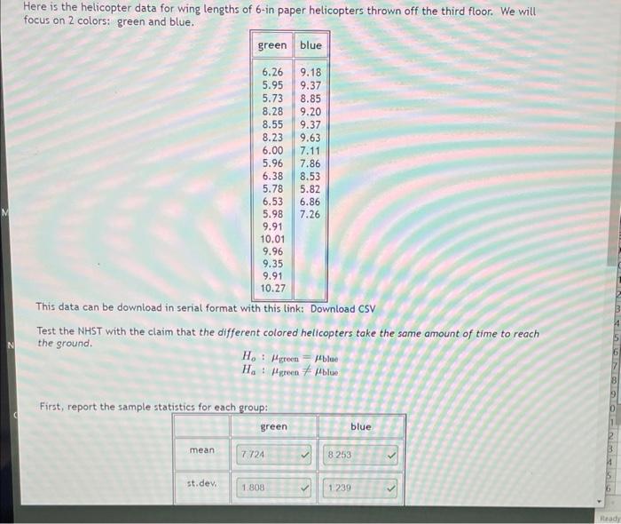 Solved Here is the helicopter data for wing lengths of 6 -in | Chegg.com